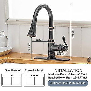 Homevacious Kitchen Faucet Oil Rubbed Bronze with Pull Out Sprayer 3 Spray Modes Single Handle Singe Lever High Arc Farmhouse Kitchen Sink Faucet with Deck Plate Lead-Free Pull Down Sprayer