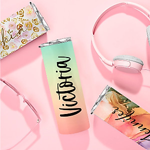 Personalized Skinny Tumbler with Lid & Straw, 20 Oz with Custom Text, 21 Color Styles, 10 Fonts - Personalized Gifts for Mom, Bridesmaid Proposal Gifts, Best Friend Birthday Gifts for Women