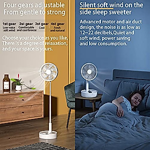 Greheywos Portable Foldable Fan with Remote Control, 7200mah Rechargeable USB Standing Fan, 7.8'' Super Quiet Table Fan with 4 Speeds, Timing Function Folding Fan, Suitable for Home Office Camp Travel