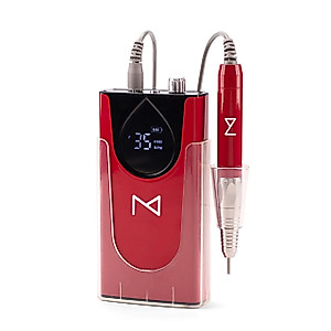 M Max - Nail Drill Professional - 2-in-1 Brushless Motor Nails Drill Machine - Electric, Cordless, Aluminium Alloy Casing, 35000 RPM, HD Display - Perfect for Salon & Home Use (Red)