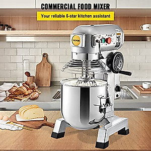VEVOR Commercial Food Mixer, 30Qt Commercial Mixer with Timing Function, 1100W Stainless Steel Bowl Heavy Duty Electric Food Mixer with 3 Speeds Adjustable 108/199/382 RPM, Perfect for Bakery Pizzeria