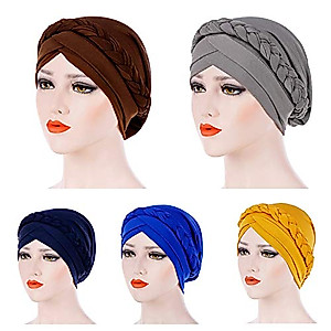 Fxhixiy Hijab Braid Silky Turban Hats for Women Cancer Chemo Beanies Cap Headwrap Headwear (Navy Blue)