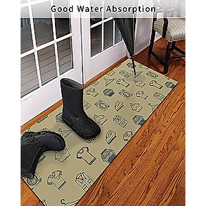 KITHOME Front Door Mat Laundry Room Items Tile Pattern Brown Background Indoor Outdoor Entrance Doormat Washable Floor Mats for Front Door Bathroom Kitchen Runner Rugs 16x47 Inch