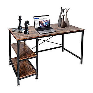 Industrial Style Tower Computer Desk with 3 Tier Shelves - 47.2'' Multi Level Writing Study Table with Bookshelves Modern Steel Frame Wood Desk Compact Home Office Workstation (Brown)