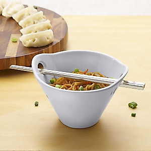 Studio Nova Noodle Bowl and Chopstick Set, 3-Piece, White