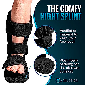 Z ATHLETICS Plantar Fasciitis Night Splint - Adjustable Foot Drop Support for Plantar Fascia Relief, Arch Pain, Achilles Tendonitis - Fits Women and Men (Black, Medium)