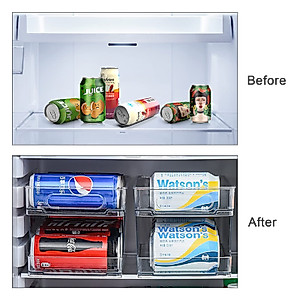 Soda Can Organizers Bins, 2 PCS Wide Plastic Water Bottle Storage, Stackable Clear Refrigerator Organizer Bins, Food Storage Dispensers for Freezer Cabinet Countertops Fridge Kitchen