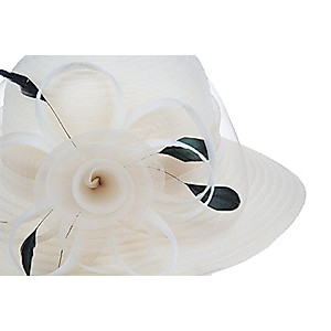 DANTIYA Lady Derby Dress Church Bow Bucket Wedding Bowler Hats Wide Brim Beach UPF Protection Cap (Beige, Free)