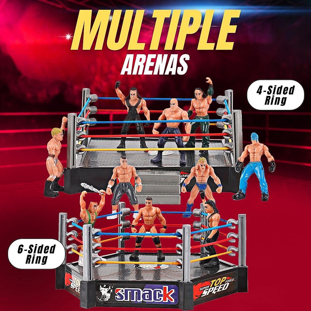 Liberty Imports Ultimate 32-Piece Wrestling Miniature Toys for Kids Pretend Play, Wrestler Figures with 2 Rings & Realistic Accessories for Boys and Girls, Great for Cake Toppers, Parties