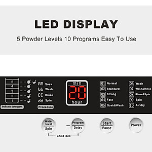 Outspurge Full Automatic Washer Machine,Portable Washing Machine for Household Use,1.04 Cu.Ft.Laundry Washer Spin with 10 Wash Programs& LED Display& Built-in Drain Pump,Ideal for RV,Camping,Apartment