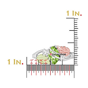 Marquise Synthetic Peridot August Birthstone Wrap Ring, Sterling Silver, 12k Green and Rose Black Hills Gold Size 10.25