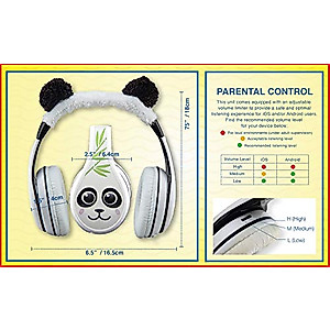 Panda Kids Headphones, Adjustable Headband, Stereo Sound, 3.5Mm Jack, Wired Headphones for Kids, Tangle-Free, Volume Control, Foldable, Childrens Headphones Over Ear for School Home, Travel