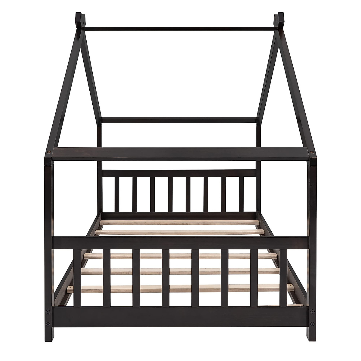 Harper & Bright Designs Kids House Beds Twin, Wooden Montessori Bed, Kids Twin House Bed with Headboard & Footboard, Twin Bed Frame for Kids Boys Girls Teens, No Box Spring Need (Twin, Espresso)