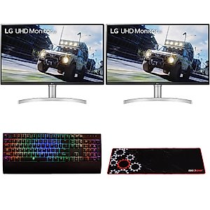 LG 32UN550-W 32" UHD 3840x2160 VA HDR10 AMD FreeSync Dual Monitor Bundle with Deco Gear Mechanical Gaming Keyboard RGB Back Lighting + Large Extended Pro Gaming Mouse Pad