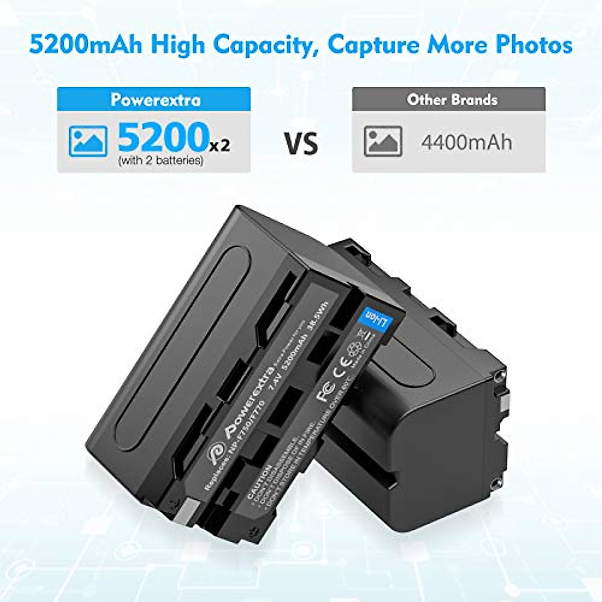 Powerextra 4 Pack Replacement Sony NP-F750 Batteries and 4-Channel Charger for Sony NP-F730, NP-F750, NP-F760, NP-F770 Battery