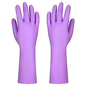 Elgood Reusable Dishwashing Cleaning Gloves with Latex free, Cotton lining,Kitchen Gloves 2 Pairs,Purple+blue L