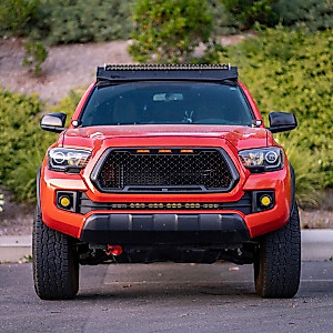 ToxicStorm Mesh Grille Front Grill Matte Black Compatible for Toyota Tacoma 2016-2019 with DRL & Turn Signal Lights and 3 Amber LED Lights