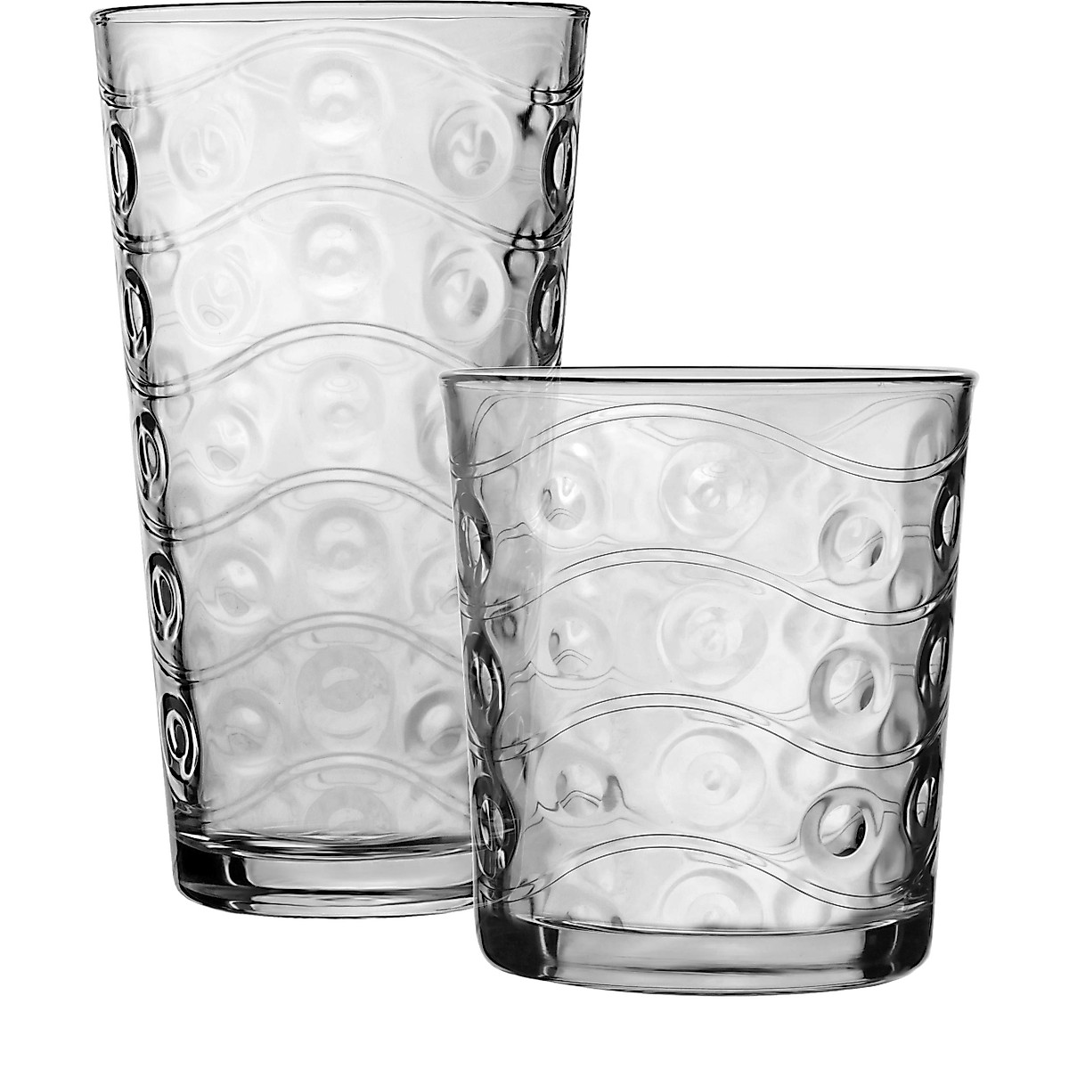 Circleware Cosmo Huge 16-Piece Glassware Set of Highball Tumbler Drinking Glasses and Whiskey Cups for Water, Beer, Juice, Ice Tea Beverages, 8-15.75 oz & 8-12.5 oz, Parade