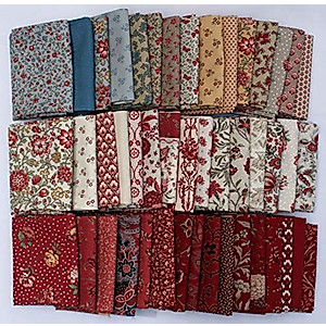 Fields 10 Fat Quarters - Assorted Moda French General France Calico Floral Flowers Red Pink Blue Cream Classic Reproduction Quality Quilters Cotton Fat Quarter Bundle FQs