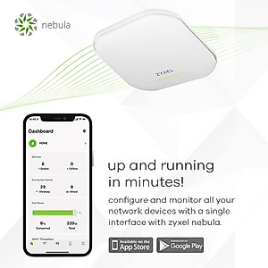 Zyxel WiFi 6E AXE5400 2.5G Multi-Gigabit Business AP | Bandflex 2.4Ghz and 5Ghz or 6Ghz Operation | 1 GbE Passthru| Mesh, Seamless Roaming, Captive Portal | Hybrid Cloud | POE+ Support | NWA220AX-6E