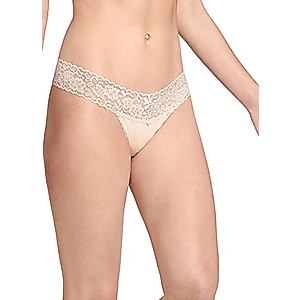 Jockey Women's Underwear Cotton Stretch Lace Thong, Dusty Sand, 2XL