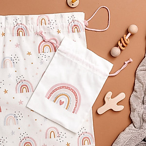 Gather & Knot Drawstring Gift Bags | 20" Large 12" Small | Premium Canvas | Reusable Fabric Wrap for Baby Shower or Girl Birthday | Rainbow
