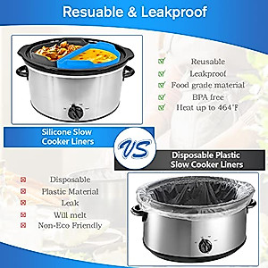 KKUYT Slow Cooker Liners Fit For 6QT Crockpot, Food-Grade Reusable Silicone Crock Pot Liners, Collapsible Cooking Liner Slow Cooker Accessories BPA Free, Dishwasher Safe to Use(Grey+Blue)