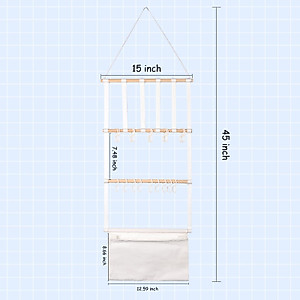 Nerien Headband Holder, Hair Bow Organizer for Girls Baby Toddler, Macrame Wood Hair Accessories Wall Closet Hanging Storage Display, for Hair Ribbons Ties Clips, with 20 Pcs Hooks for Shower Room