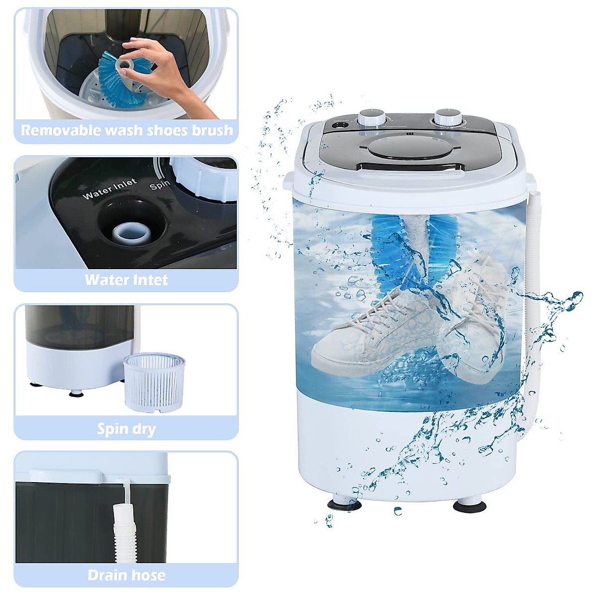 Mini Washing Machine Single Tub Portable Clothes Washer with Spin Dryer, 6.6 lbs Washer and Dryer Combo for Camping, Dorms, Apartments wash Closes Shoes (6.6 lb)