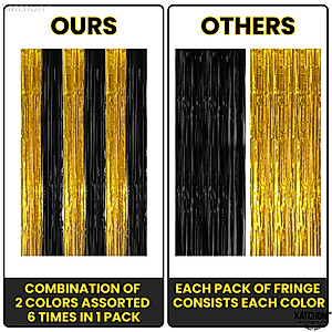 KatchOn, Xtralarge Black and Gold Streamers - 8x3.2 Feet, Pack of 2 | Black and Gold Fringe Curtain for Black and Gold Party Decorations | Black and Gold Backdrop, Graduation Decorations 2024