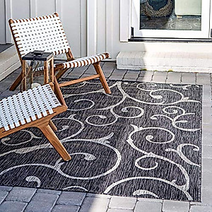 Unique Loom Outdoor Botanical Collection Botanical, Coastal, Vines, Indoor and Outdoor Area Rug (5' 0 x 8' 0 Rectangular, Charcoal Gray/Beige)