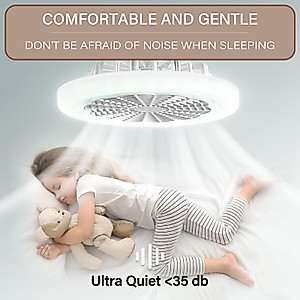 YHPOYLP 10Inch Enclosed Ceiling Fan with Light,Socket Fan Light Enclosed Ceiling Fans with Lights and Remote, 10'' Mini Bladeless Ceiling Fan with Light, for Kitchen Bathroom