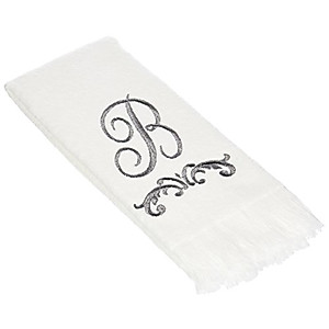 Avanti Monogram Fingertip Towel, R-Scroll, White/Pewter