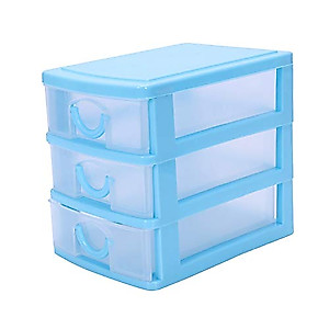 PRIZOM Mini Translucent Drawer Type Plastic Storage Box（Blue 3 Layers）