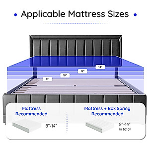 NEDYO Queen Size Bed Frame with Headboard, Platform Bed Frame with LED Lights&4 Storage Drawers, Faux Leather Upholstered Headboard, Wooden Slats Support, NO Box Spring Needed. Metal Black