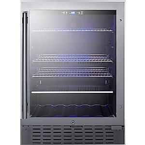 Summit SCR2466B 24 Inch 4.2 cu. ft. Capacity Freestanding or Built In Glass Door Beverage Center with Reversible Door, Lock, 4 Shelves, Reversible Door Hinge, Factory Installed Lock, CFC Free, Comme