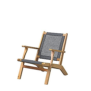 Patio Sense 63635 Vega Natural Stain Outdoor Chair Acacia Wood Construction Woven Web Seat Mid Century Design Comfortable Reclining Armchair Patio Lawn Garden Backyard Deck - Gray Cording