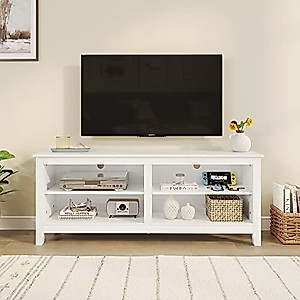 Panana TV Stand, Classic 4 Cubby TV Stand for 65 inch TV, Farmhouse Television Stands Entertainment Center Media Stand with Storage TV Table Stand for Living Room Bedroom, 59 inch, White TV Stand
