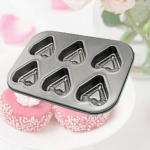 Luxshiny 6 Hole Metal Mini Cake Pan Muffin Baking Tray Pastry Heart Baking Tray Wedding Valentines Day Romantic Cupcake Tray