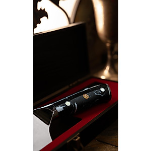 EXCALIBLADES Ultra Sharp 8" Damascus Chef's Knife. High Carbon 67-layers VG10 Stainless Steel Kitchen Knife, Ultra Sharp with Full Tang. Black Turquoise Ergonomic G10 Handle.