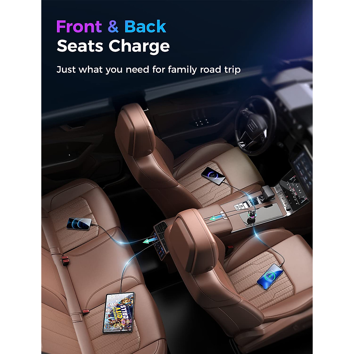 70W 4 Port Super Fast USB C Car Charger Adapter - A Must for Family Travel