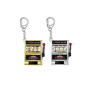 Slot Machine Keychain Mini Casino Key Chains Kawaii Keychain for Graduation Las Vegas Party Gifts Party Decorations, Golden and Silver (gold+silver)