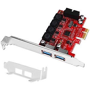 LTERIVER PCIE to 1X 19Pin USB 3.0 Header and 2X USB-A Ports, PCIE USB 3.0 5Gbps Expansion Card for Windows 11, 10, 8.1, 7, XP (32/64), Built Smart Power Control Technology (PCE-IN2EX2)