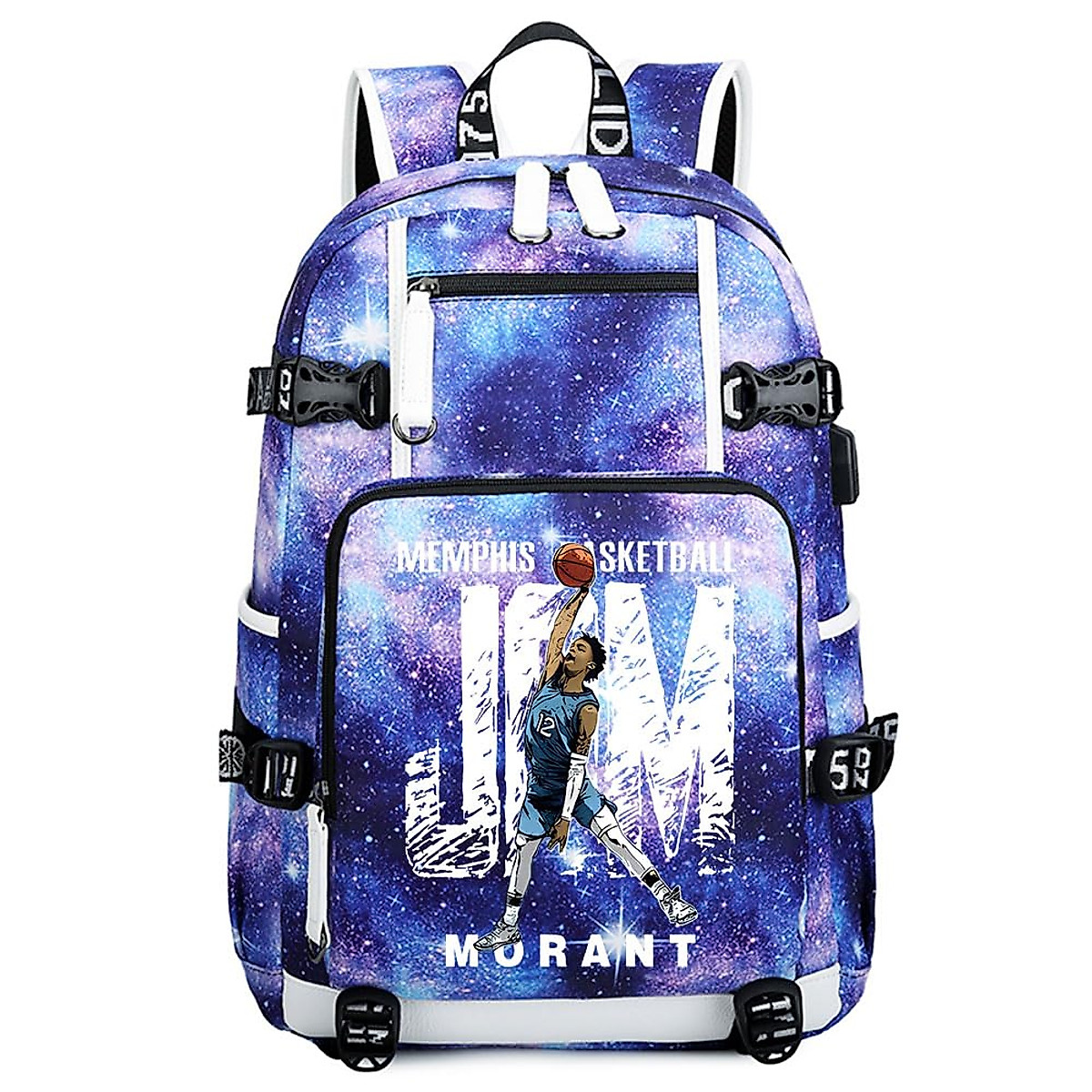 Ansigeren No. 12 Basketball Player Star JA Creative Backpacks Sports Fan Bookbag Travel Student Backpack with USB Charging Port (c)