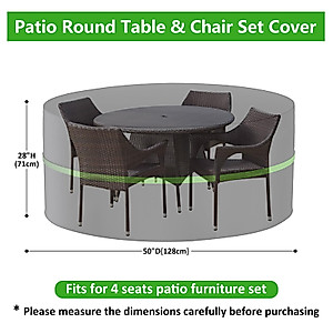 Wanocean Round Patio Furniture Covers, 100% Waterproof Anti-Fading Outdoor Table Chair Set Covers, Round Patio Table Cover Windproof For Outdoor Furniture Set 50"DIA x 28"H