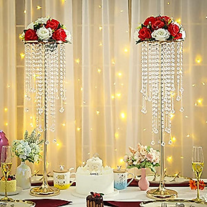 29.5in Gold Wedding Centerpieces for Table, 2Pcs Tall Vases Wedding Centerpieces with Sparkling Crystal Beads, Metal Flower Stand for Wedding Reception Birthday Party Events Home Decor