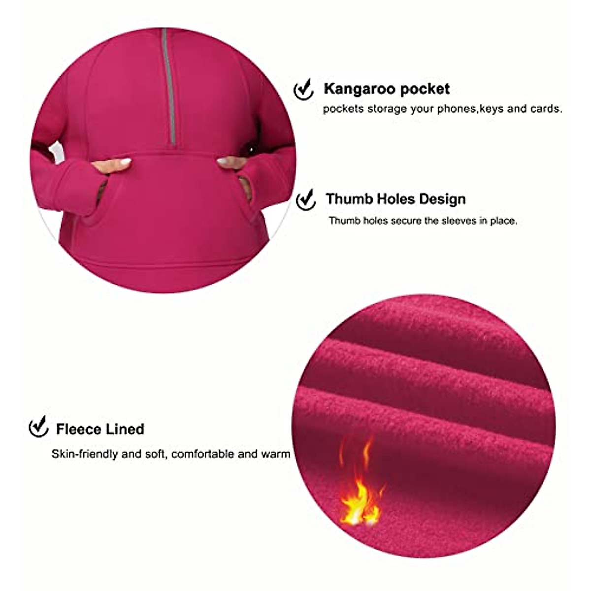 Women’s Hoodies Half Zip Long Sleeve Fleece Crop Pullover Sweatshirts with Pockets Thumb Hole