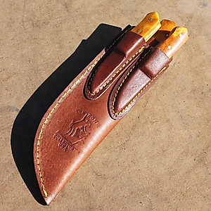 8" Bone Collector Bovine Yellow Bone 3 PCS Hunting Knife with Leather Sheath (Yellow Bone)