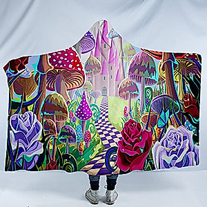 Sleepwish Trippy Hippy Mushroom Hoodie Blanket 3D Colorful Psychedelic Mushrooms Super Soft Warm Comfortable Blanket Wearable Sherpa Blanket (Adults 60"x 80")