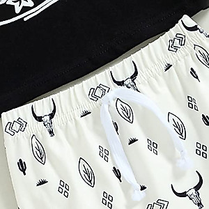 Amiblvowa Cute Western Baby Boy Summer Clothes Cow Print T Shirt Jogger Shorts Set Newborn Toddler Cowboy Country Outfit (Black Beige, 18-24 Months)